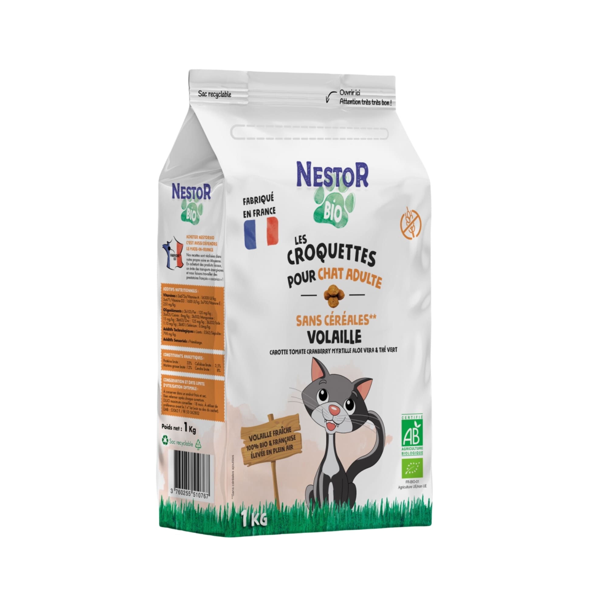 Croquettes sans céréales à la Volaille Bio Chat Adulte – Nestor Bio